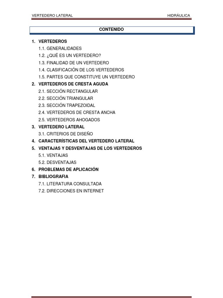 Diseño de Vertederos Laterales | PDF | Descarga (hidrología) | Represa