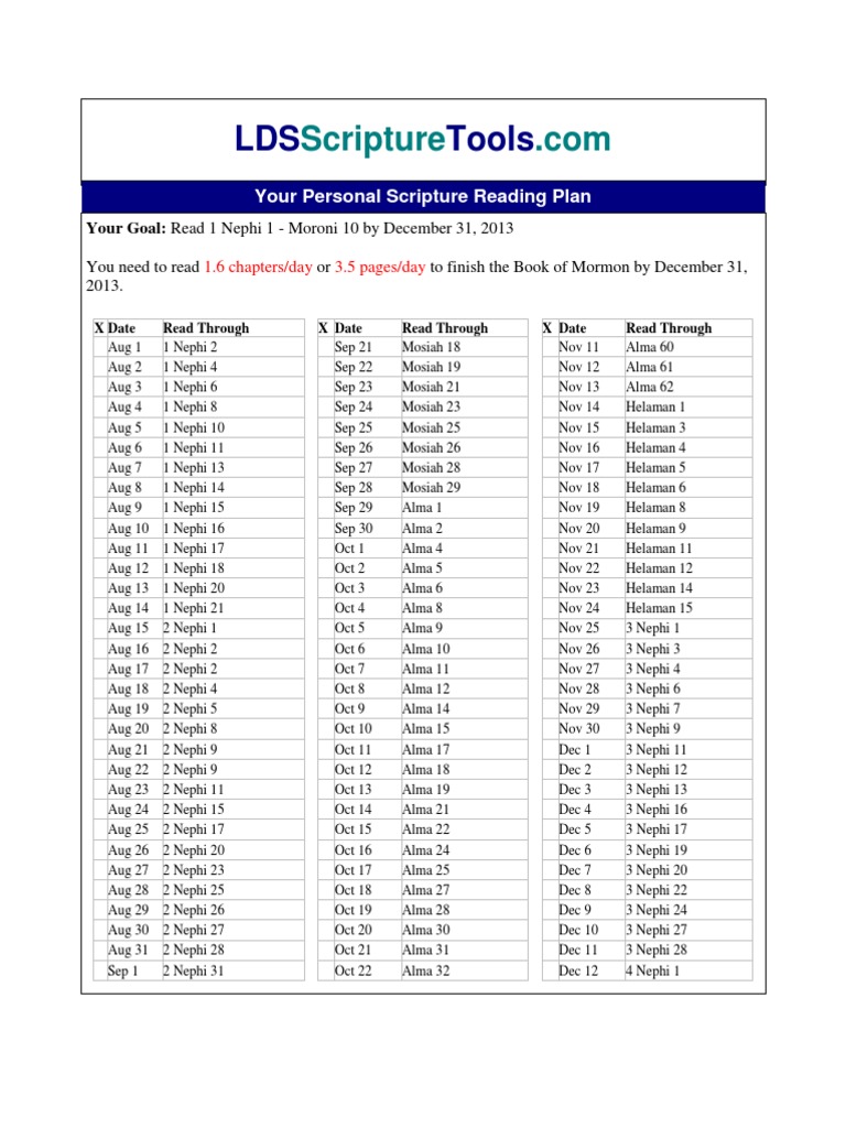 Book of Mormon Reading Plan 2013 | PDF | The Church Of Jesus Christ Of ...
