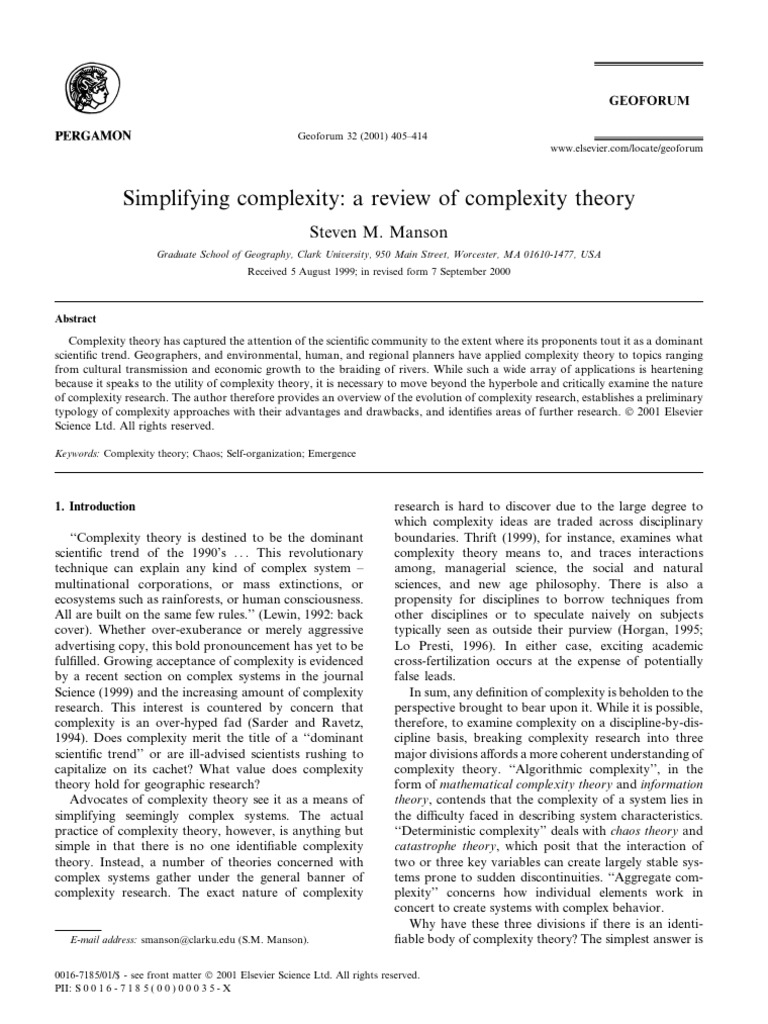 Simplifying Complexity A Review Of Complexity Theory Pdf Chaos Theory Attractor