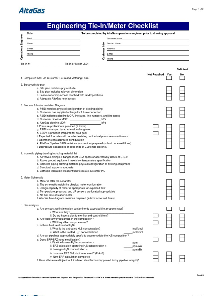 Engineering Check List | Pipeline Transport | Chemical Engineering