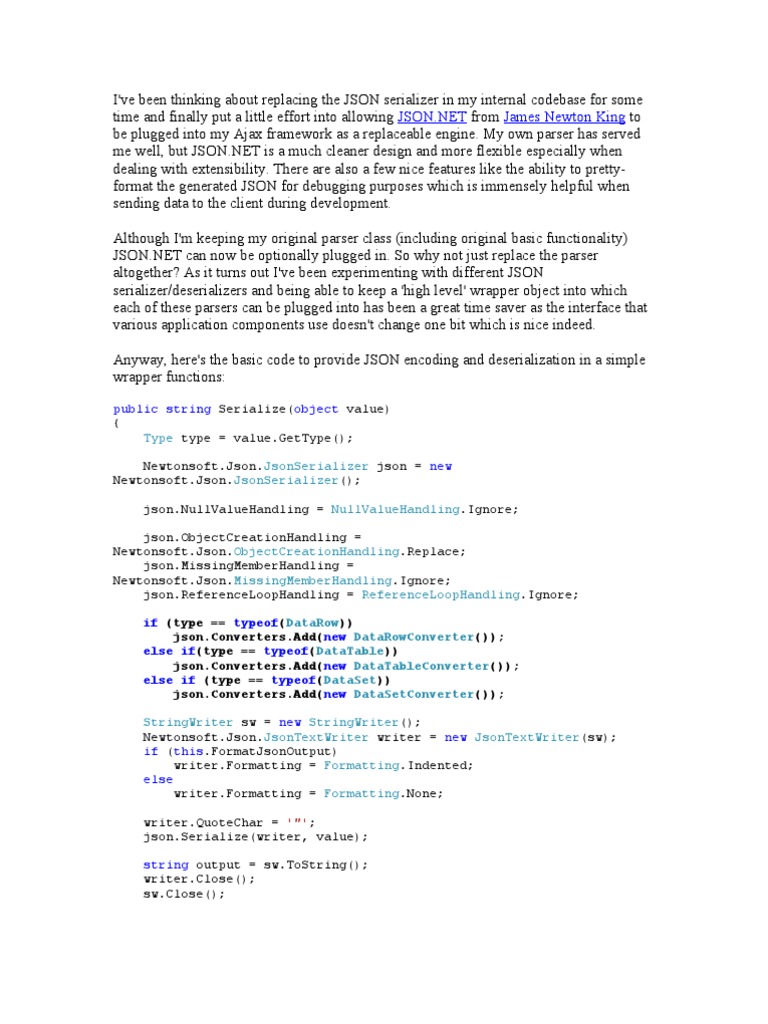 DataTable JSON Serialization in JSON - Net and JavaScriptSerializer | PDF | Json | Parsing