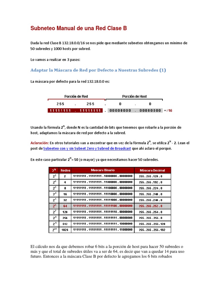 Subneteo Manual de Una Red Clase B | PDF | Red de computadoras | Dirección IP