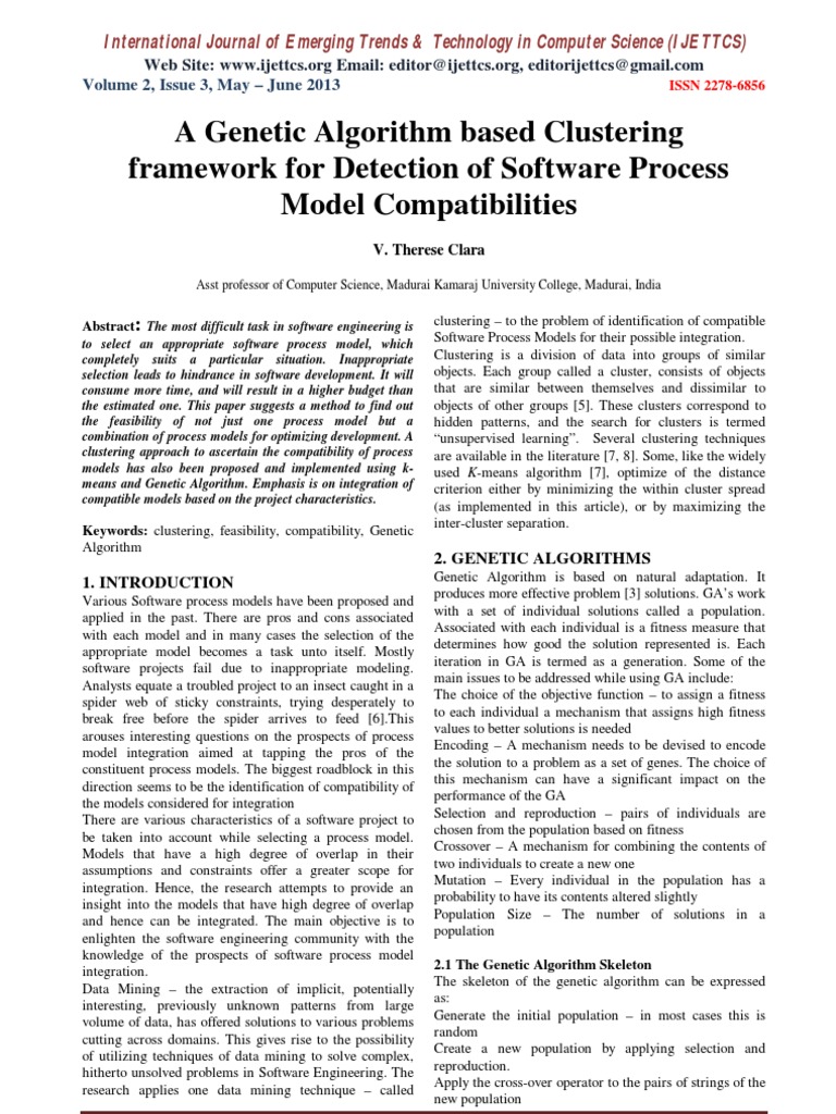 A Genetic Algorithm Based Clustering Framework For Detection of Software Process Model ...