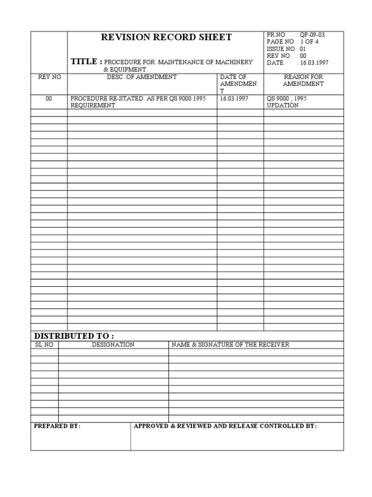 Revision Record Sheet: Title | PDF | Quality Assurance | Engineering