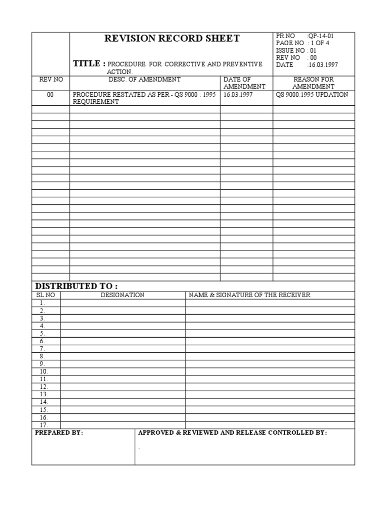 Revision Record Sheet: Title | PDF | Quality Assurance | Accountability