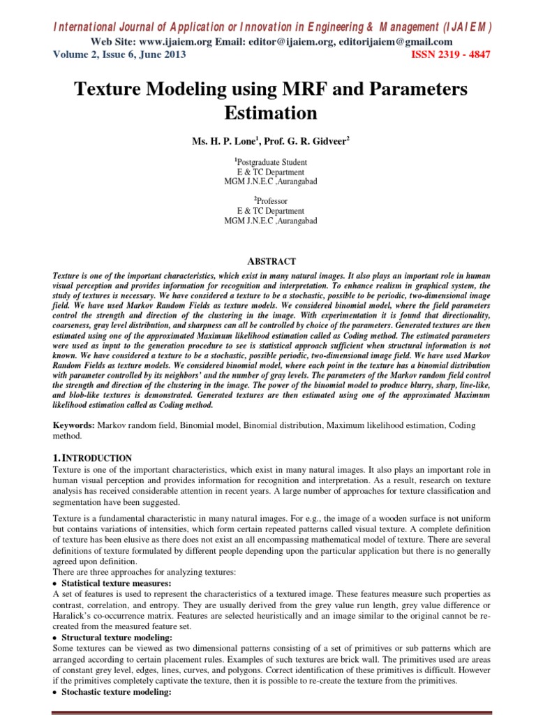 Texture Modeling Using Mrf And Parameters Estimation Pdf Stochastic Process Markov Chain