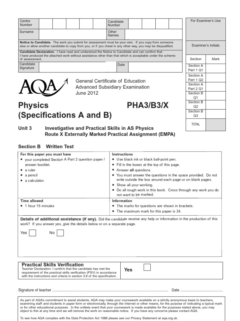 Aqa Pha3 b3x QP Jun12 | PDF | Electrical Resistivity And Conductivity ...