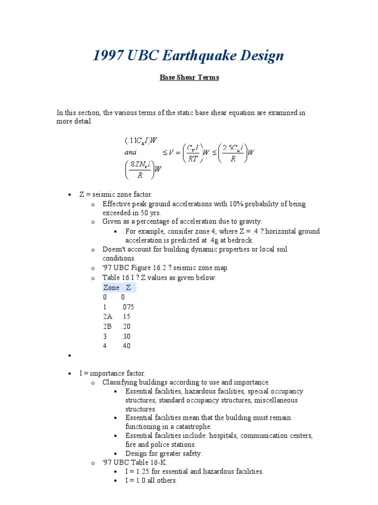 1997 UBC Earthquake Design | Earthquakes | Shear Stress