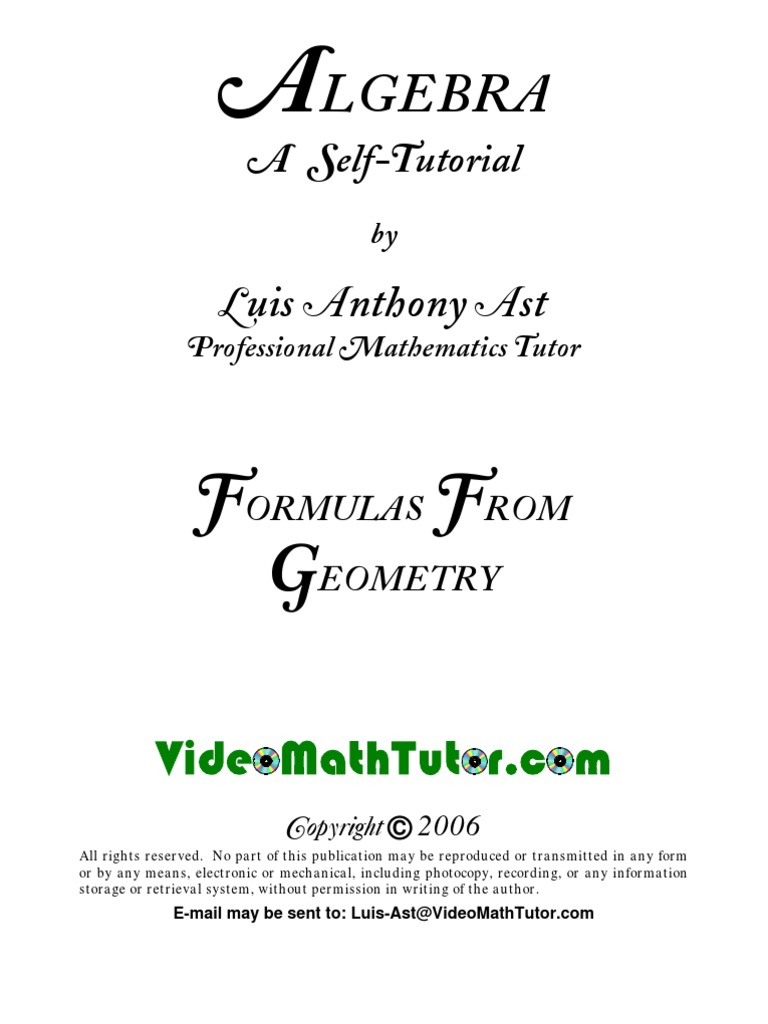 Video Math Tutor: Algebra: Formulas From Geometry | PDF | Area | Triangle