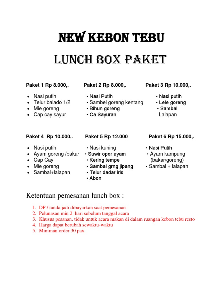 Kebon Tebu Menu | PDF