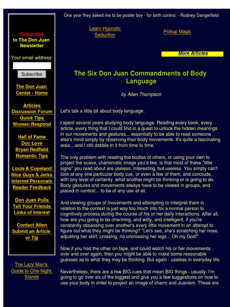 The Six Don Juan Commandments of Body Language | PDF | Body Language | Psychological Concepts