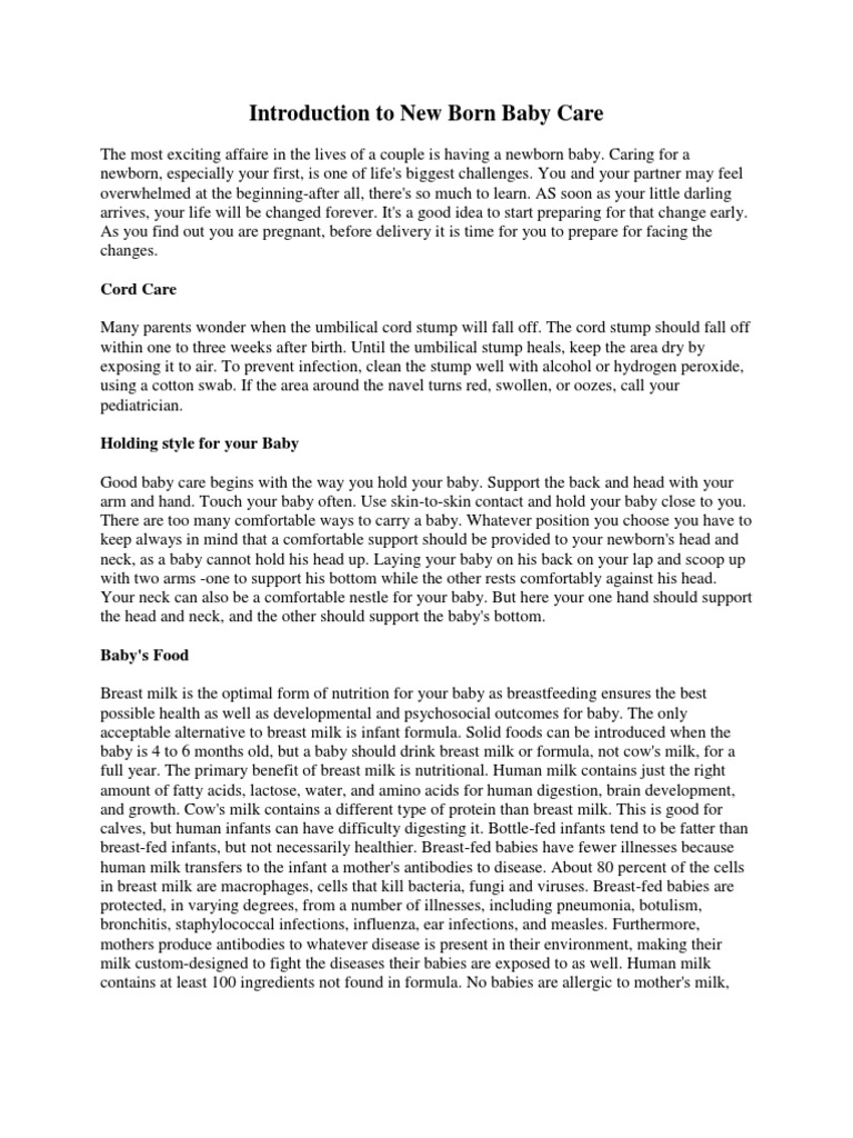 Introduction To New Born Baby Care | PDF | Breastfeeding | Infants