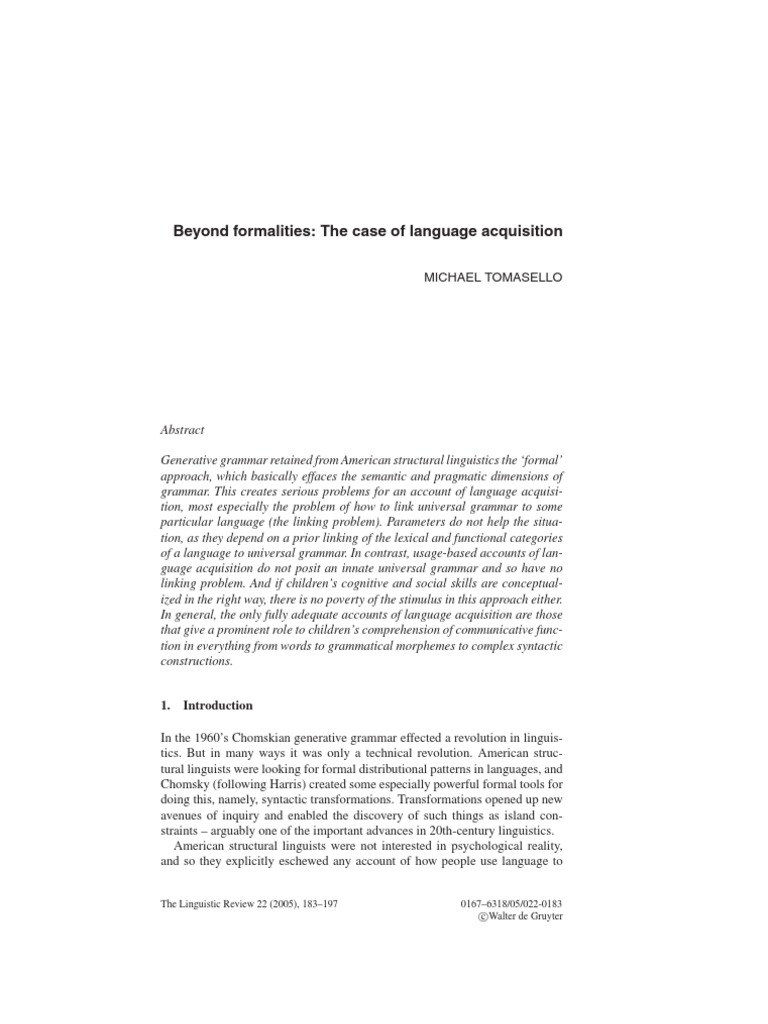 Tomasello - Approaches To Lan Acquisition | PDF | Michael Tomasello | Language Acquisition
