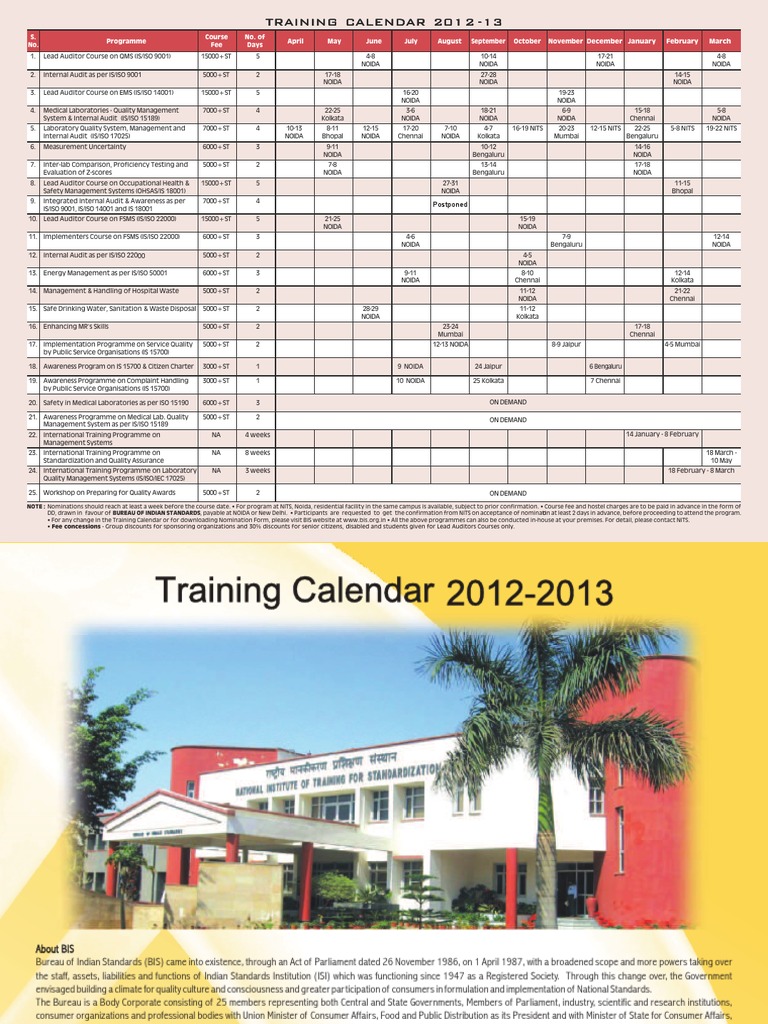 BIS Indian Training Schedule | PDF | Evaluation | Business