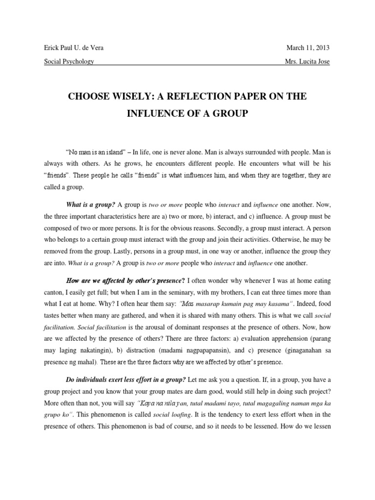 Choose Wisely: A Reflection Paper On The Influence of A Group | PDF ...