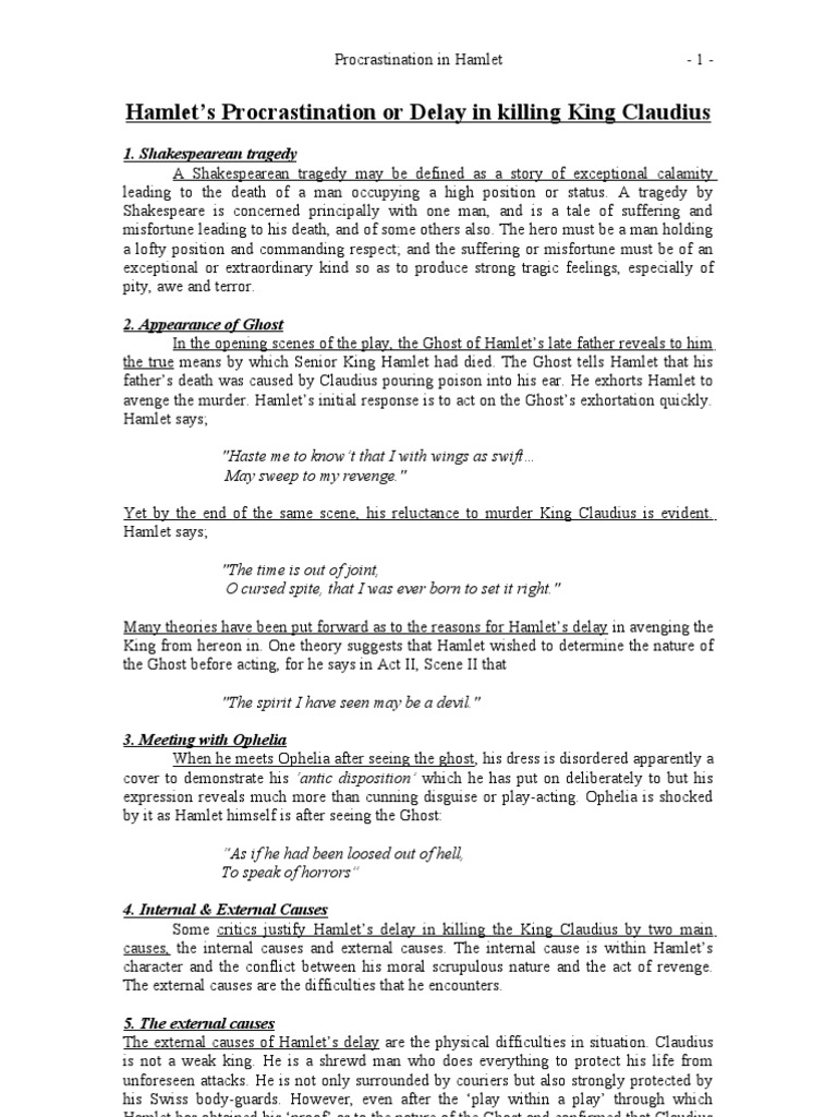 Hamlet's Procrastination or Delay in Killing King Claudius | PDF ...