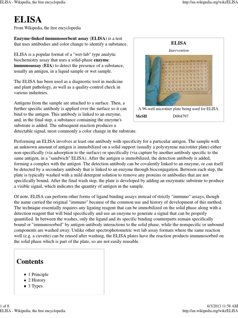 ELISA - Wikipedia, The Free Encyclopedia | PDF | Elisa | Immunology