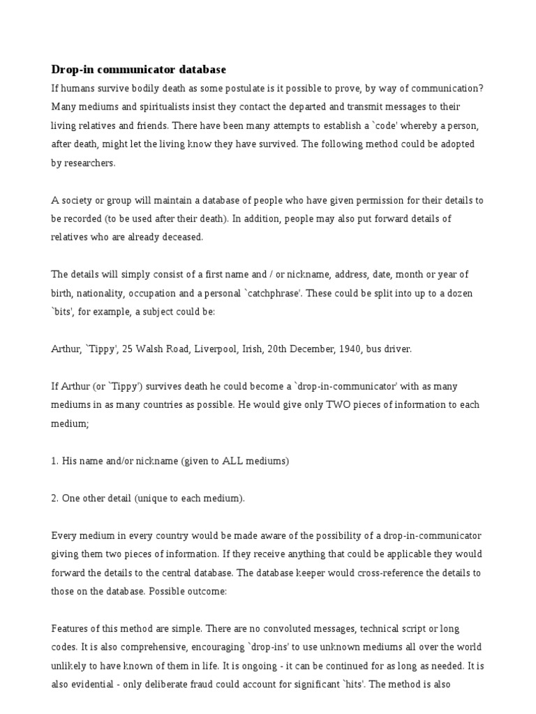 Writing Psi Dropin | PDF | Mediumship | Databases