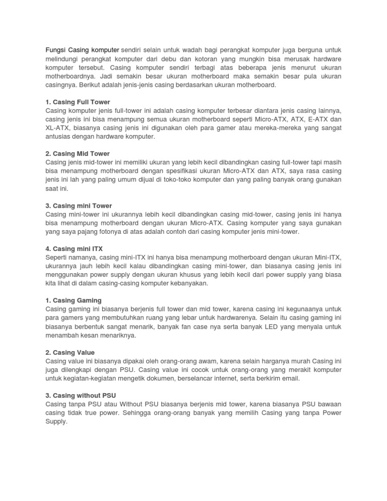 Fungsi Dan Jenis Casing Komputer | PDF | Game & Aktivitas | Komputer