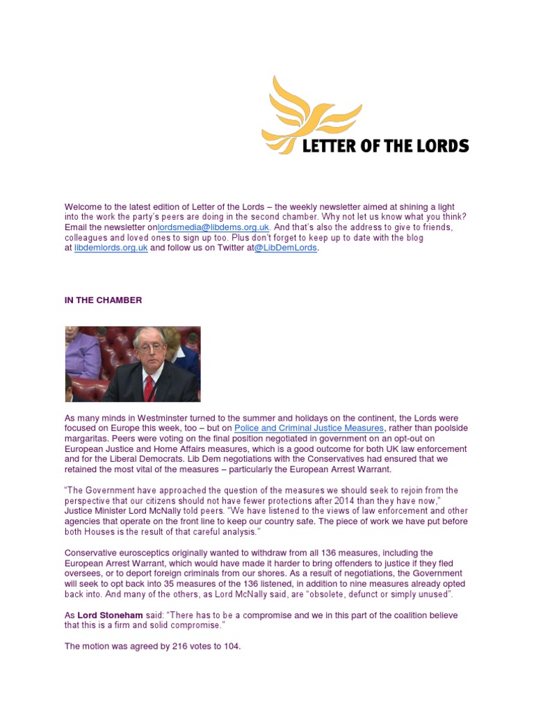 Letter of The Lords - July 26, 2013 | PDF | House Of Lords ...