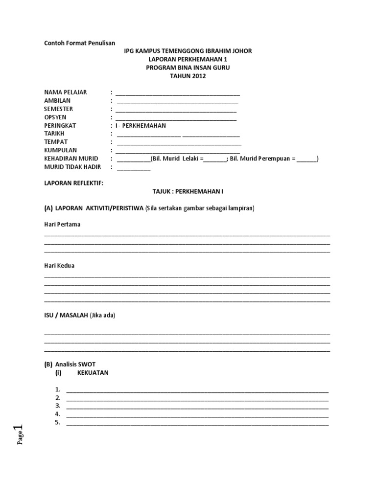 Contoh Format Penulisan Portfolio Perkhemahan I | PDF
