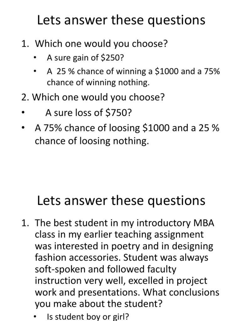Lets Answer These Questions: 1. Which One Would You Choose? | PDF | Perception | Behavioural ...