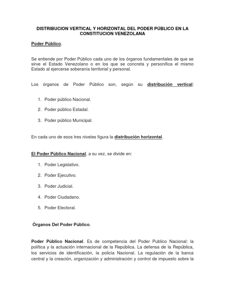 Distribucion Vertical y Horizontal Del Poder Publico en La Contitucion ...