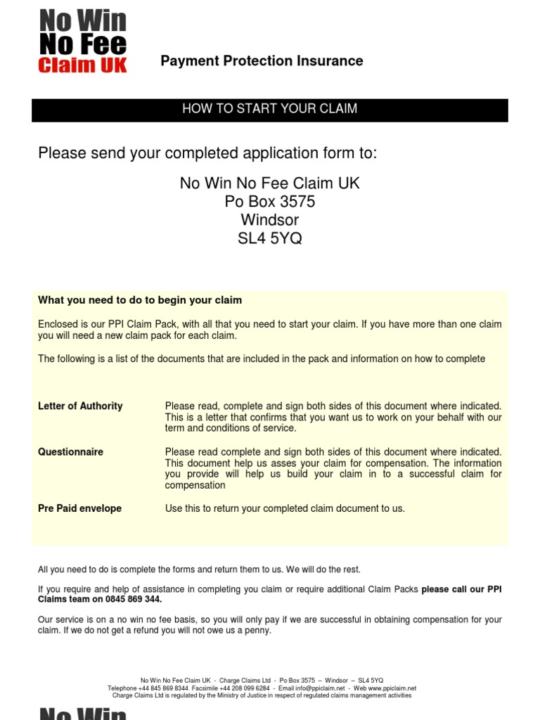 Please Send Your Completed Application Form To: No Win No Fee Claim UK ...
