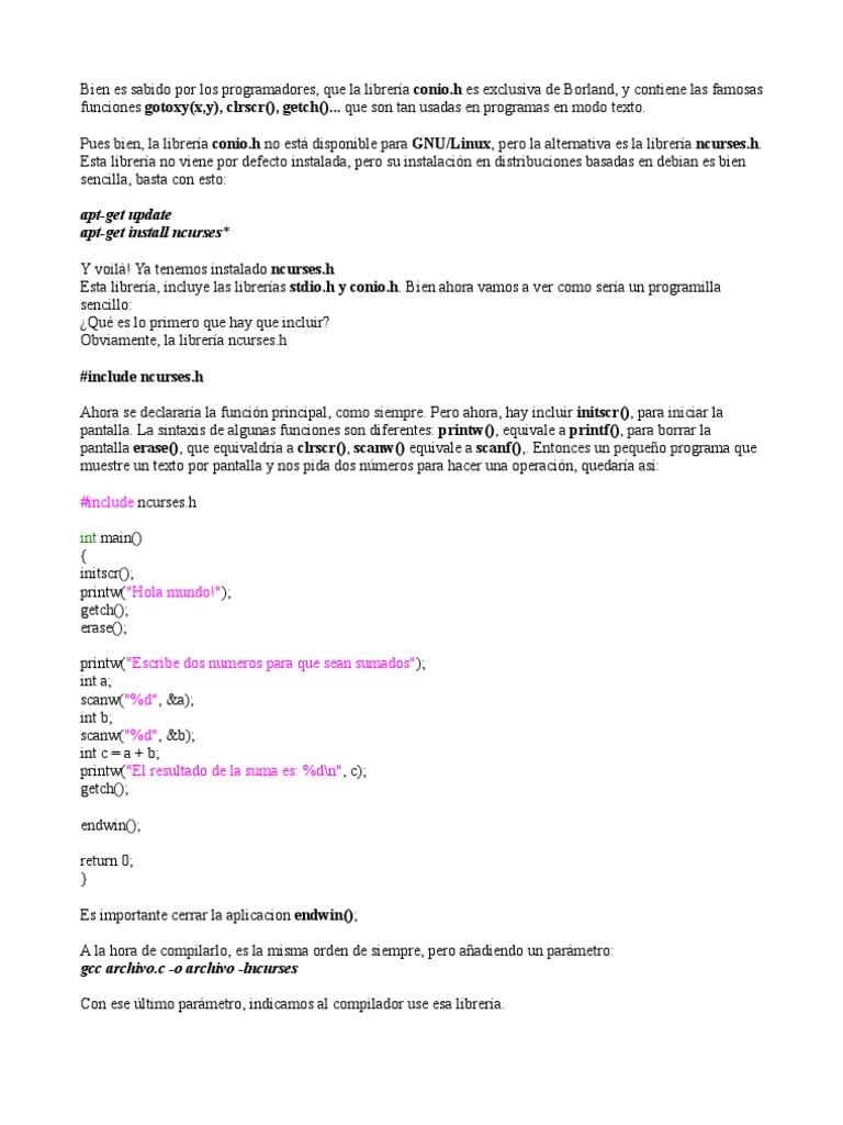 Uso de ncurses en Linux para C/C++ | PDF | Distribución de Linux ...