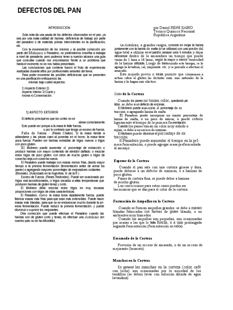 Defectos Del Pan | PDF | Panes | Alimentos