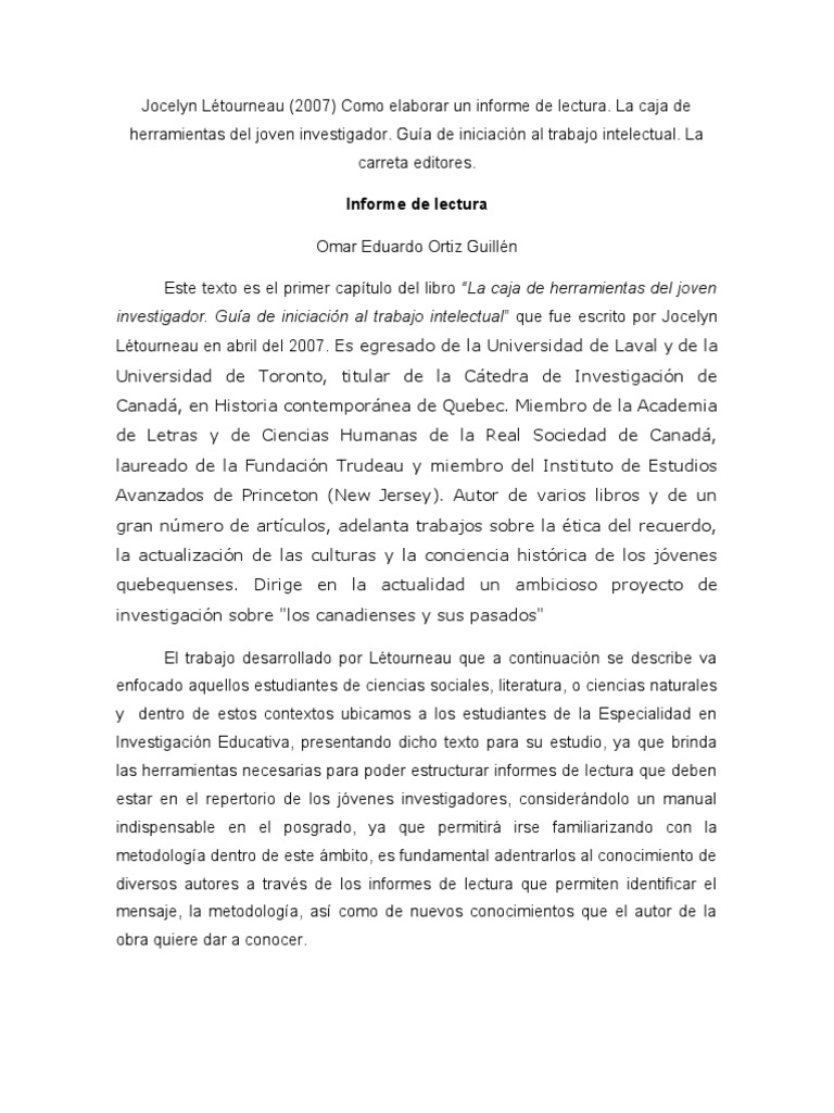 Como Elaborar Un Informe de Lectura | Lectura (proceso) | Autor