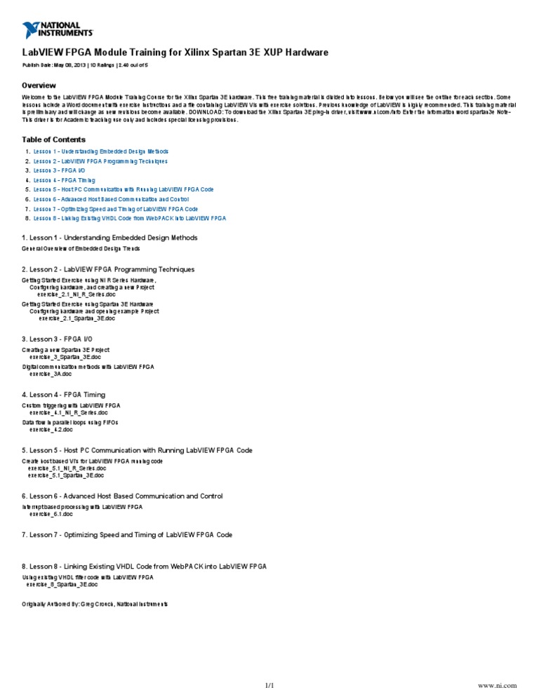 Labview Fpga Module Training For Xilinx Spartan 3E Xup Hardware | PDF | Field Programmable Gate ...