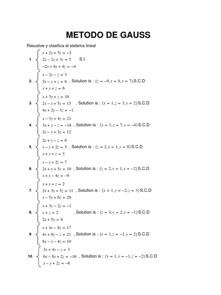 Sistemas de Gauss. 1º BTO | PDF