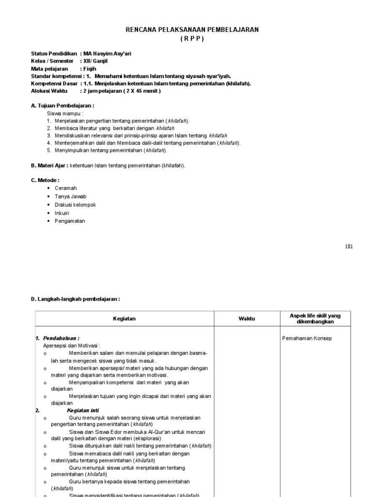 RPP Fiqih Ma Kelas Xii, 1-2 | PDF