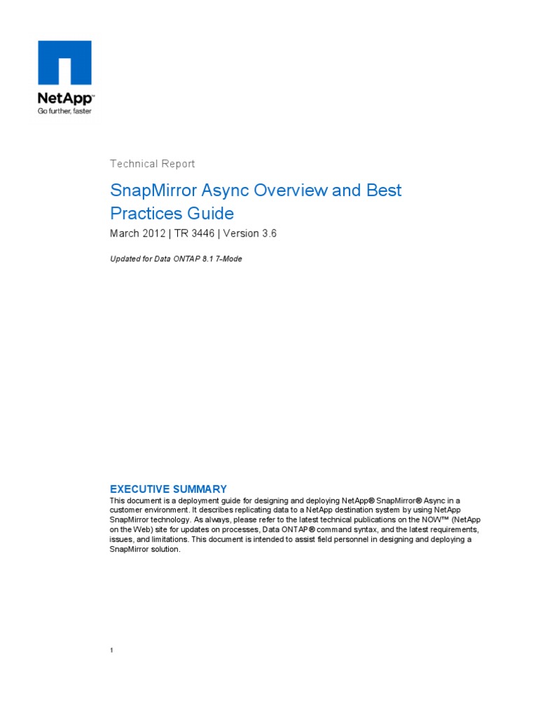 Netapp Snapmirror Best Practises | PDF | Replication (Computing) | Backup