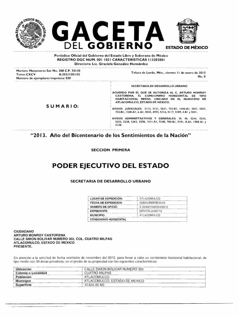 Ejemplos Varios Gaceta | Condominio | Ciudad de México
