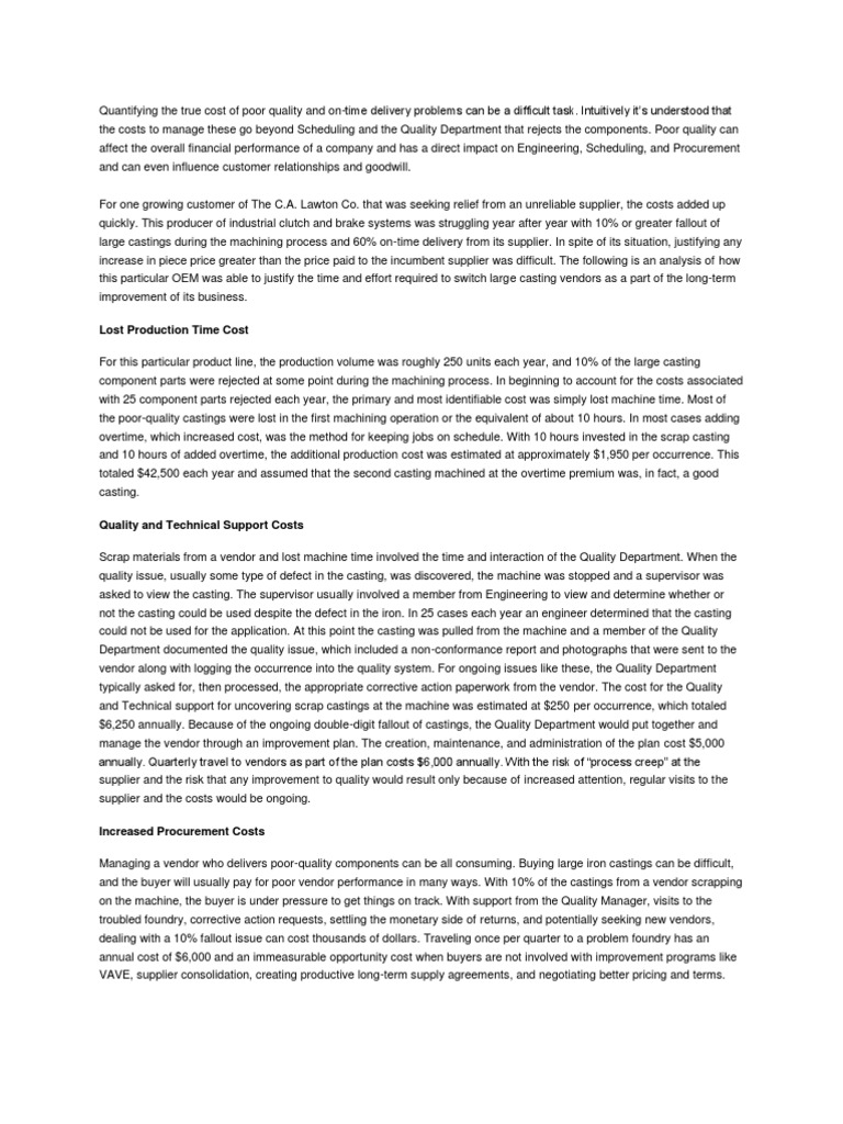 Lost Production Time Cost | PDF | Entrepreneurship | Casting (Metalworking)