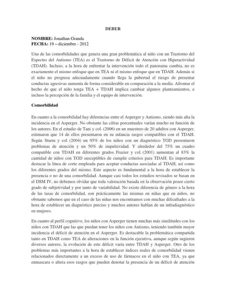 Comorbilidad TEA y TDAH: diagnóstico y patrones de conducta | PDF ...