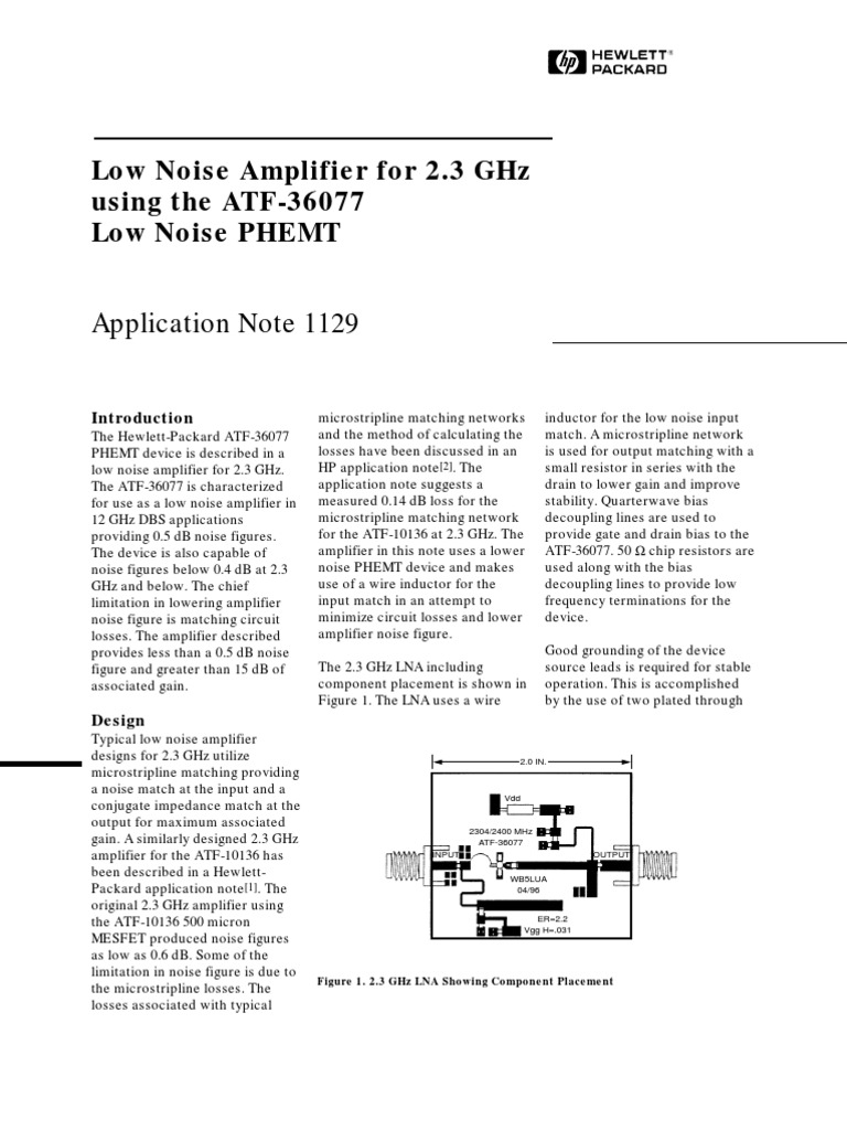 HP AN1129 Low Noise 2.3GHz Amplifier ATF-36077 | PDF | Amplifier | Electrical Circuits