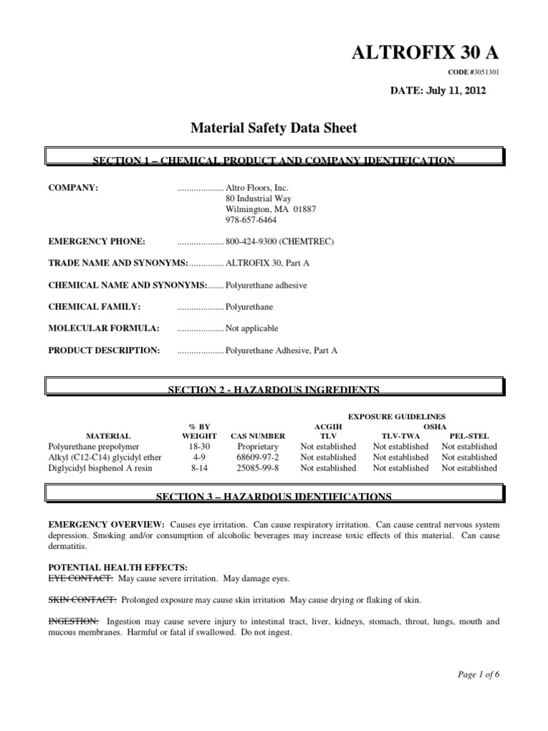 Altrofix-30 A MSDS | PDF | Firefighting | Toxicity