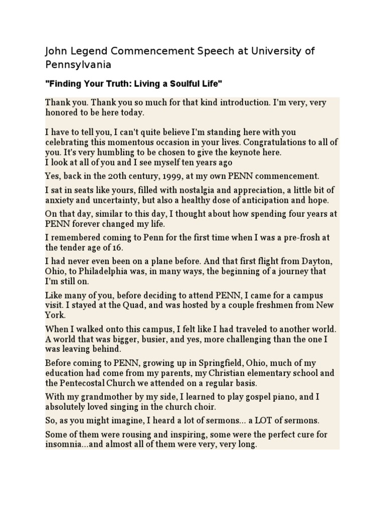 John Legend's Commencement Speech at University of Pennsylvania ...