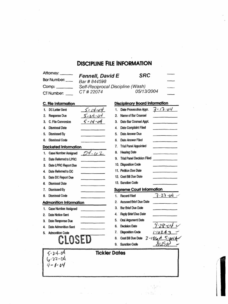 Discipline File of Attorney David E. Fennell of Routh Crabtree Olsen ...