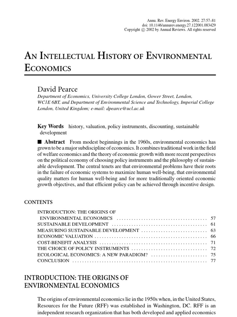 An Intellectual History of Environmental Economics | PDF ...