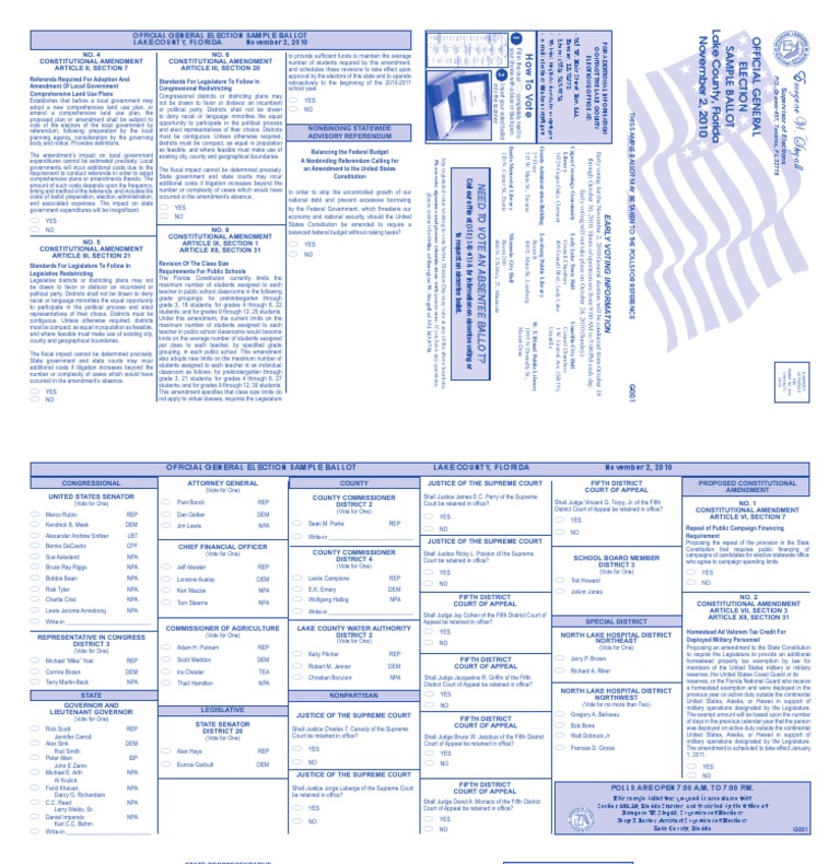 Official General Election Sample Ballot Lake County, Florida November 2 ...
