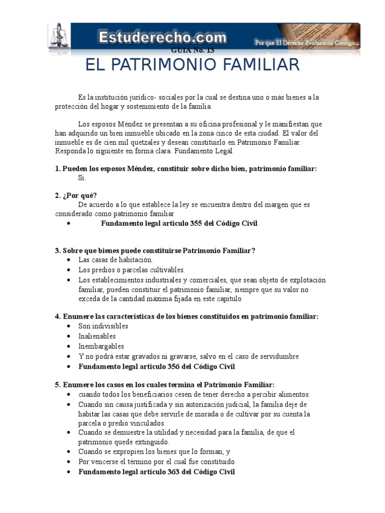 Guia de Estudio El Patrimonio Familiar | PDF | Bienes (Ley) | Ciudadanía