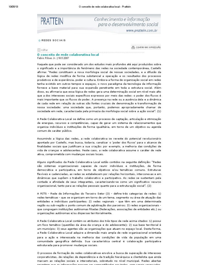 O Conceito de Rede Colaborativa Local - Prattein | PDF | Cooperação ...