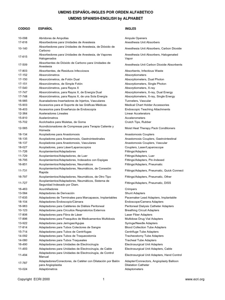UMDNS | PDF | Medicina | Medicina CLINICA