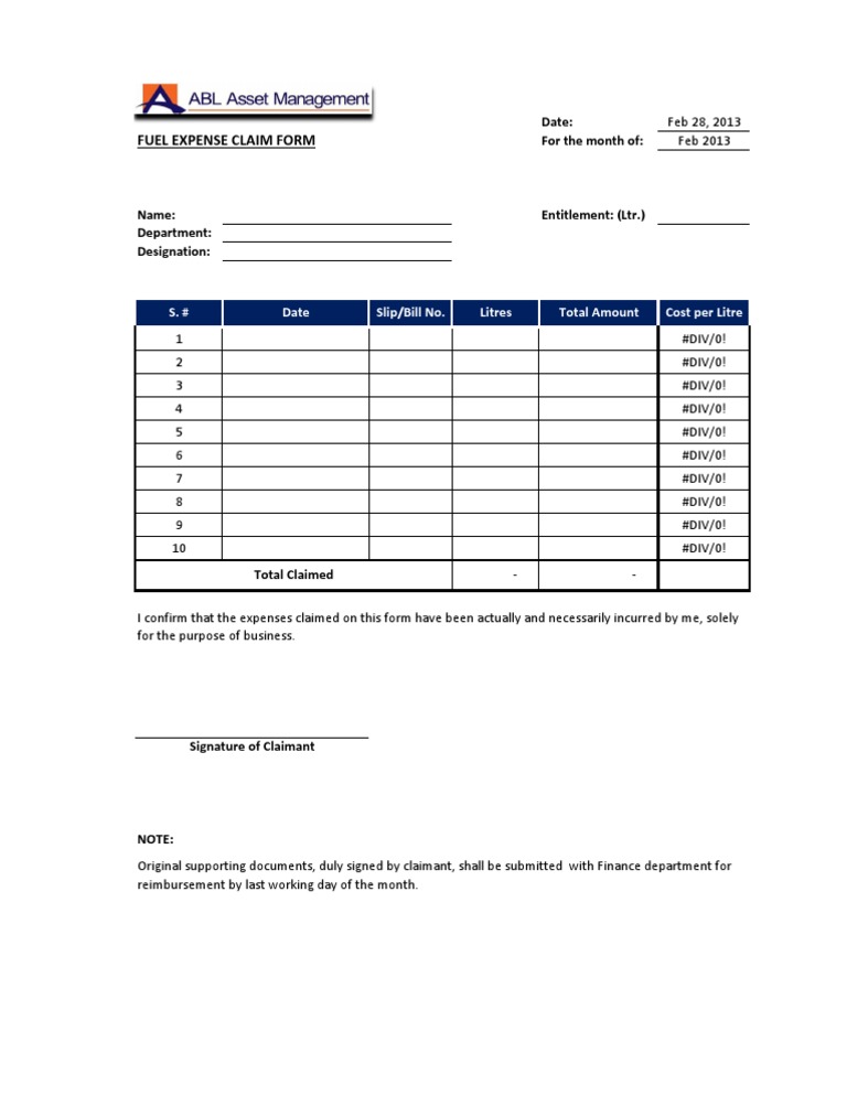 Fuel Expense Claim Form | PDF