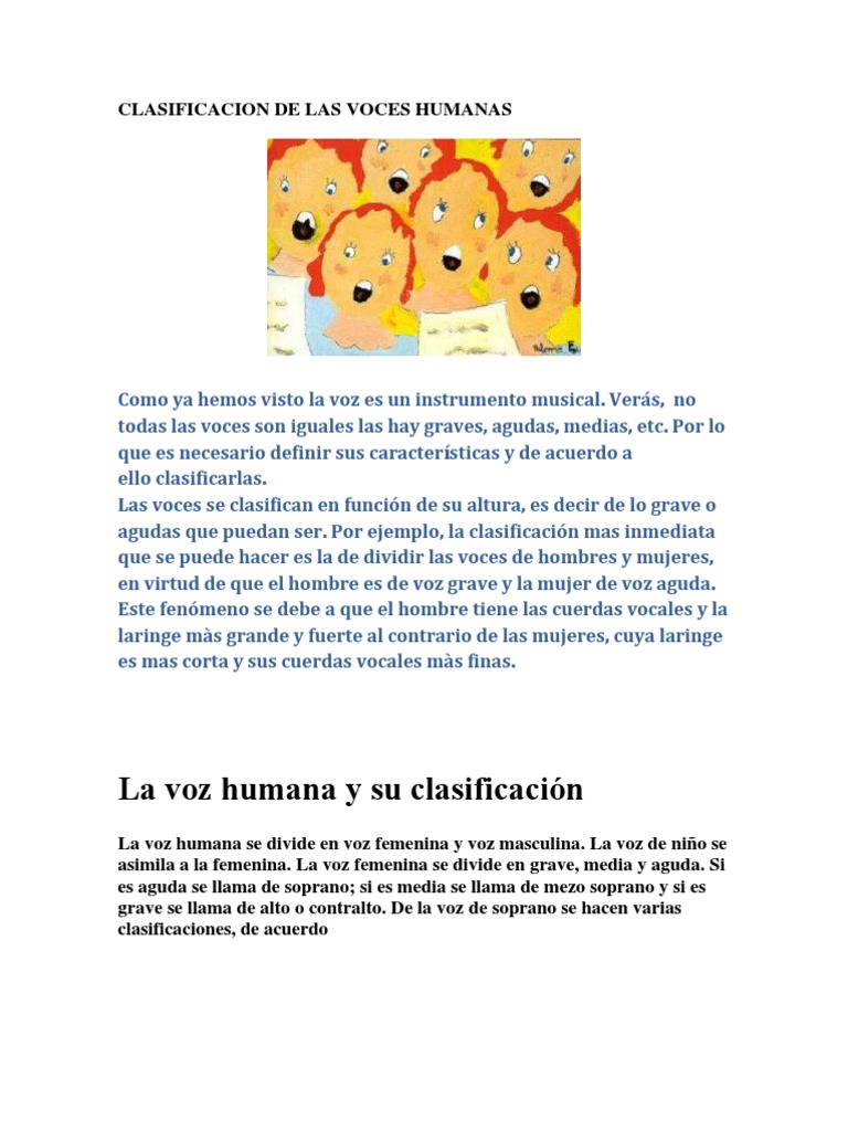 Clasificacion de Las Voces Humanas | PDF | Voz humana | Canto