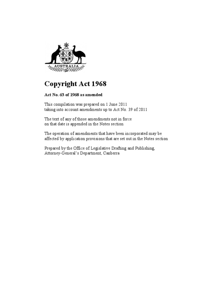 Australia Copyright Act of 1968 | Fair Dealing | Copyright Infringement